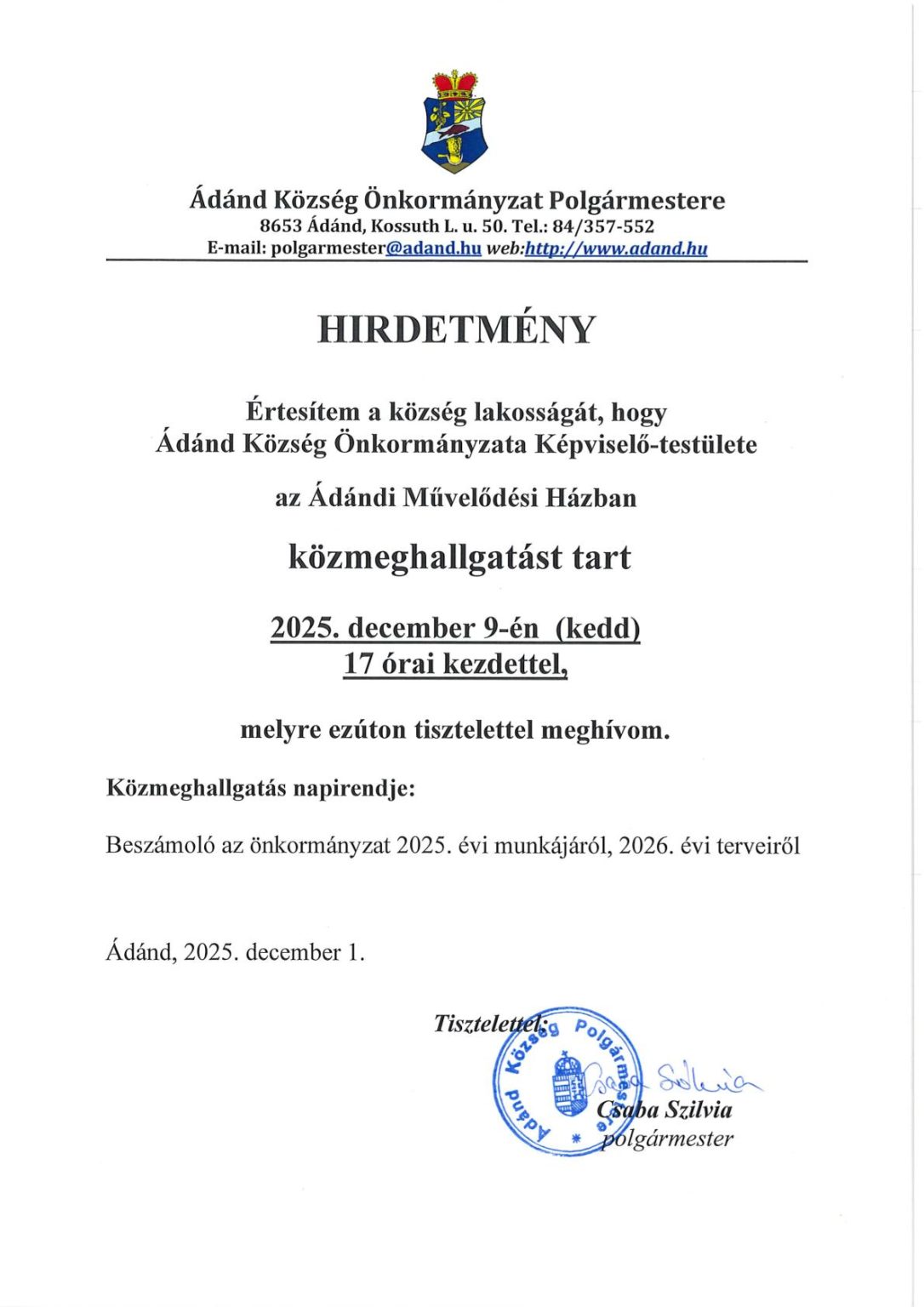 Ádánd község honlapja – Szeretettel köszöntjük Ádándon!